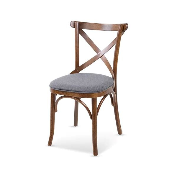 Cadeira X de Madeira Maciça na cor imbuiai com Estofado Linho Cinza Cód ...